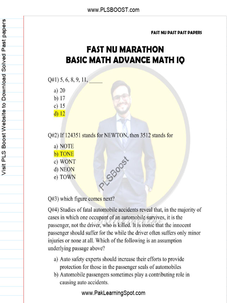 FAST Entry Test Past Papers PLS 2024 | PDF