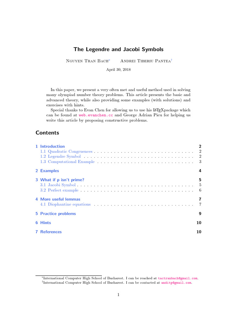 Legendre Jacobi | PDF | Number Theory | Mathematics