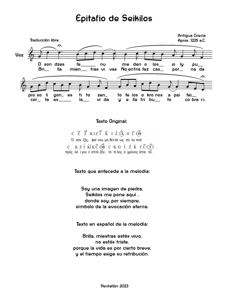 Epitafio de Seikilos: Reflexión sobre la vida | PDF
