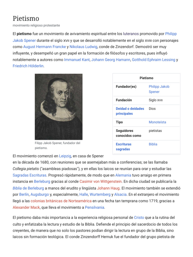 Pietismo - Wikipedia, La Enciclopedia Libre | PDF | protestantismo ...