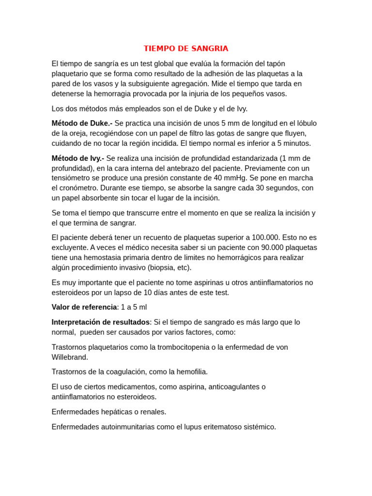 Método de Duke en Tiempo de Sangría | PDF