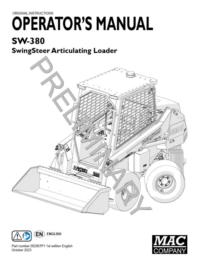 SW-380 Peliminary Operator's Manual | PDF | Safety | Loader (Equipment)