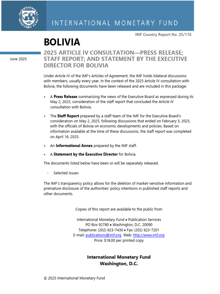 Fmi-Bolivia Junio 2025 | PDF | Government Budget Balance | Inflation