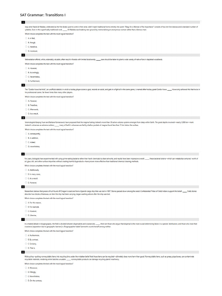 SAT (Grammar Transitions) | PDF