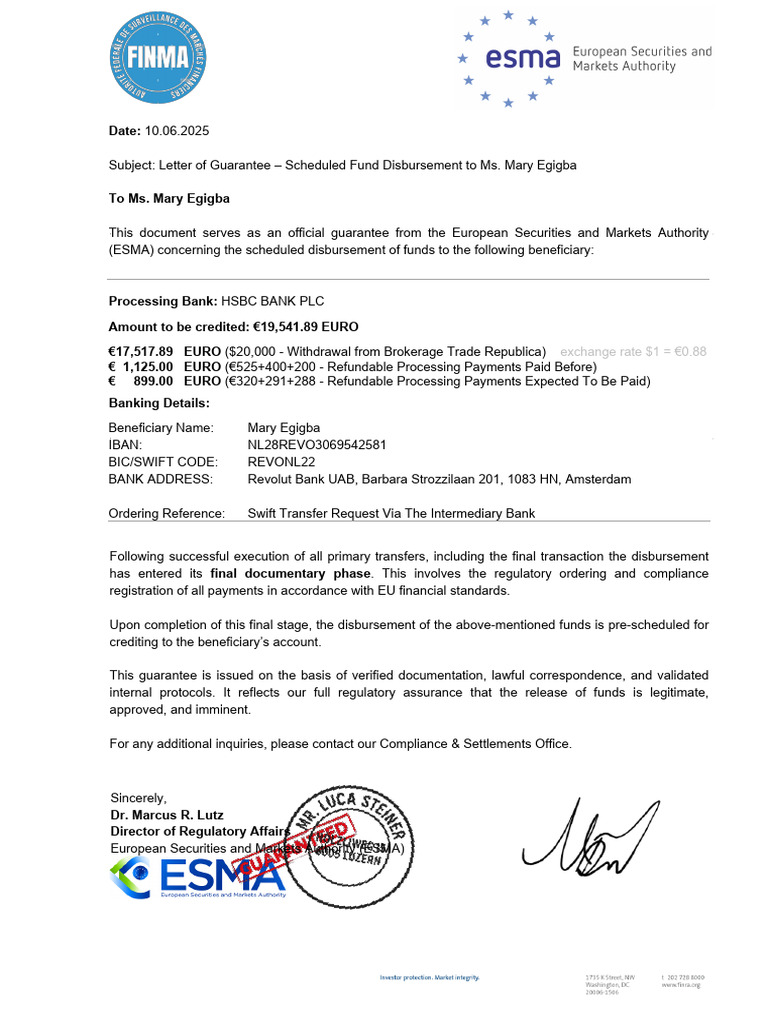 Mary Egigba Confirmation Statement ESMA | PDF
