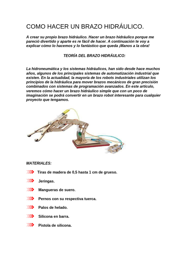 Como Hacer Un Brazo Hidraulico | PDF | Robot | Robótica