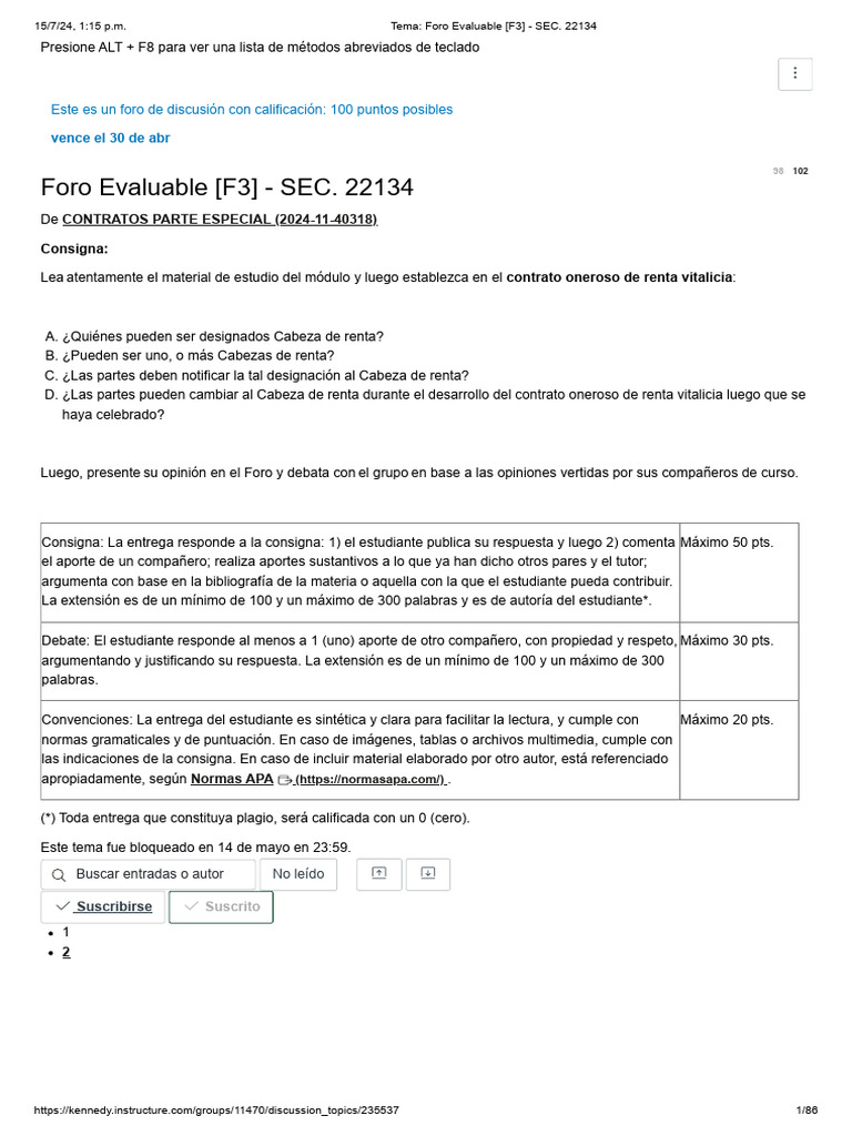 Tema - Foro Evaluable (F3) - SEC. 22134 | PDF