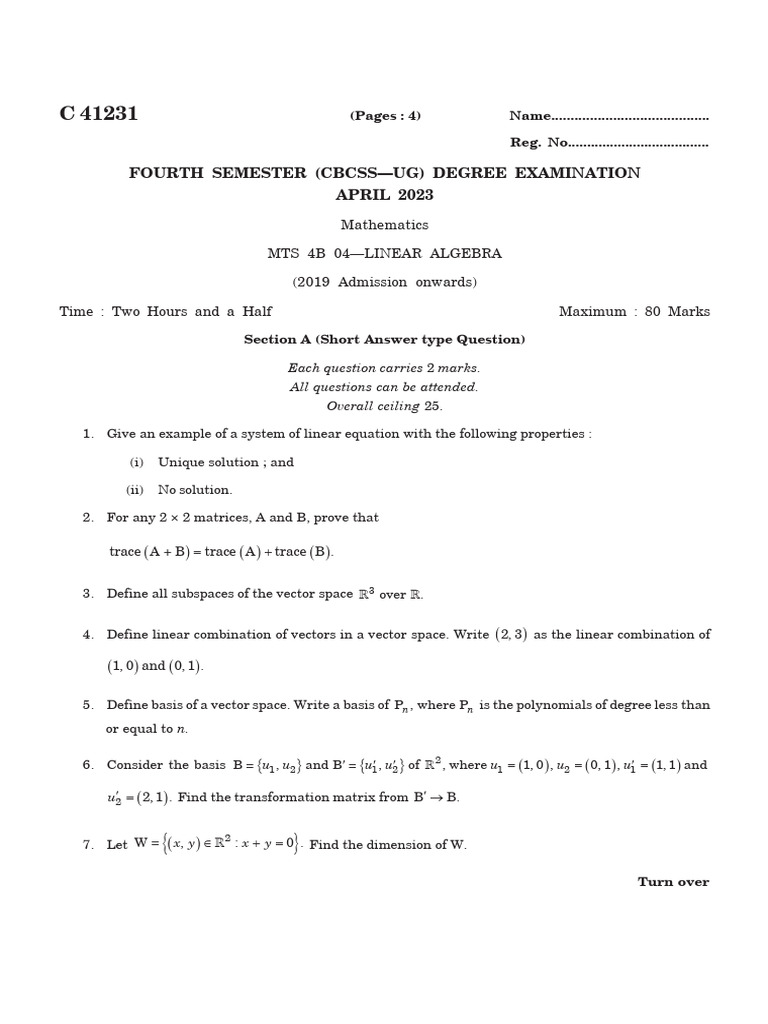 Linear Algebra-April 23 | PDF | Eigenvalues And Eigenvectors | Linear Map
