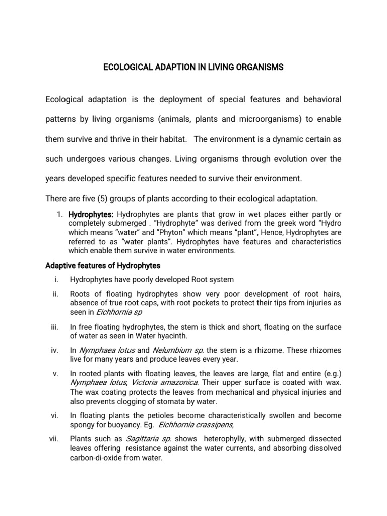 Ecological Adaptation Summary | PDF