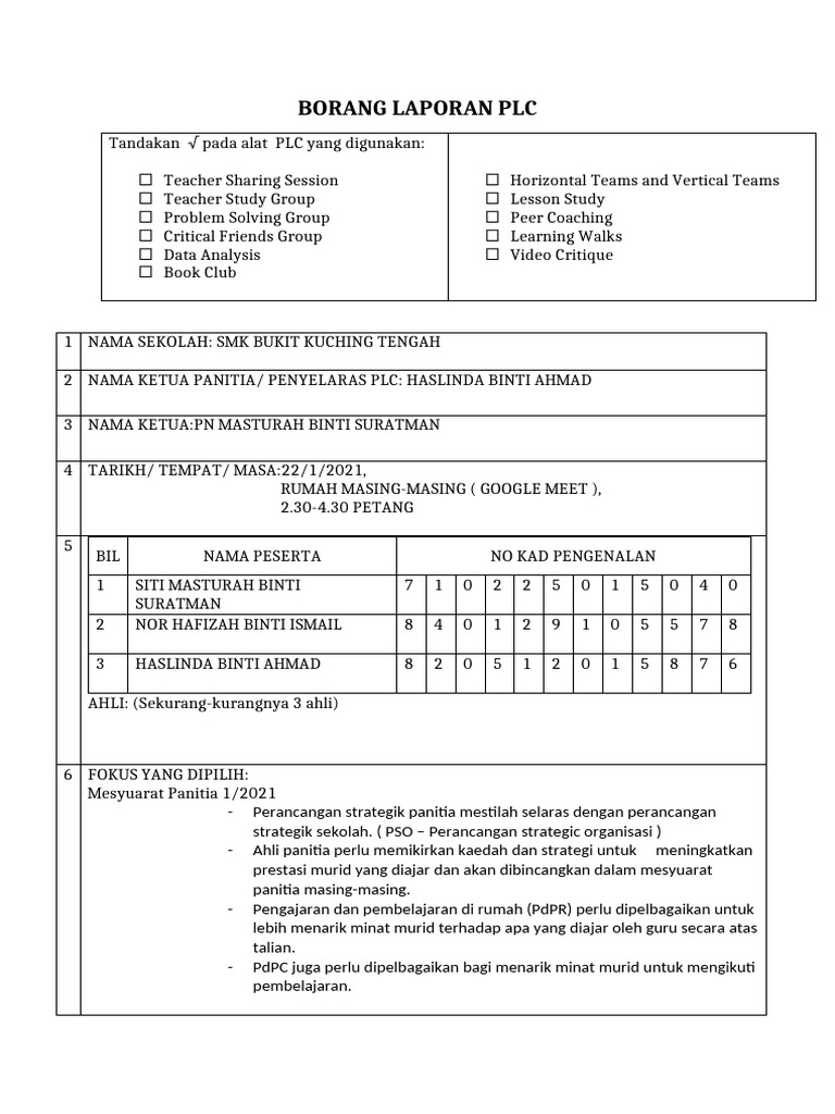 Borang Laporan PLC | PDF