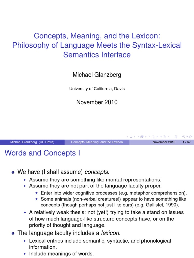 Concepts, Meaning, and The Lexicon: Philosophy of Language Meets The Syntax-Lexical Semantics ...