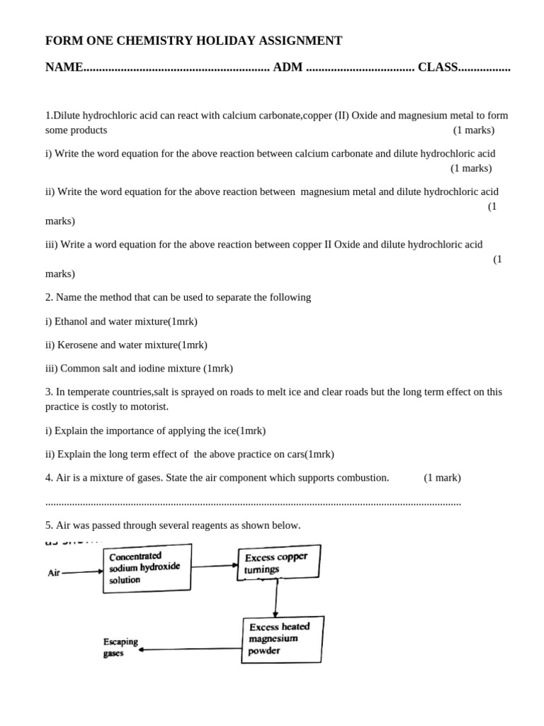Chem Form 2holiday Assignment | PDF | Chemical Reactions | Magnesium