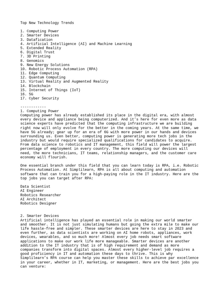 2023-Top New Technology Trends | PDF | Internet Of Things | Artificial Intelligence