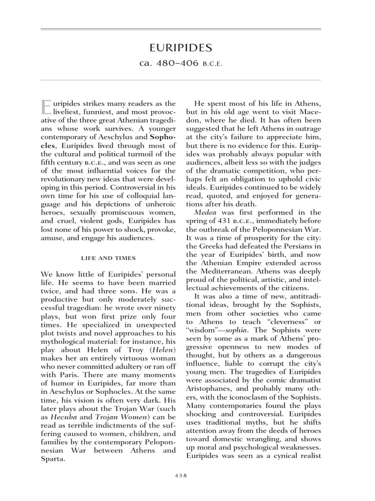 ENL3002 Week 9 Reading Medea - Euripides | PDF | Jason | Euripides