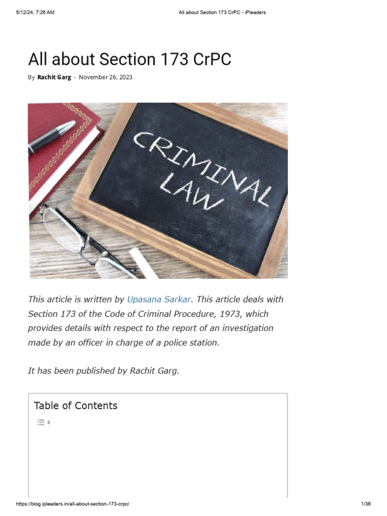 All About Section 173 CRPC - IPleaders - Police Report | PDF | Common Law | Criminal Law