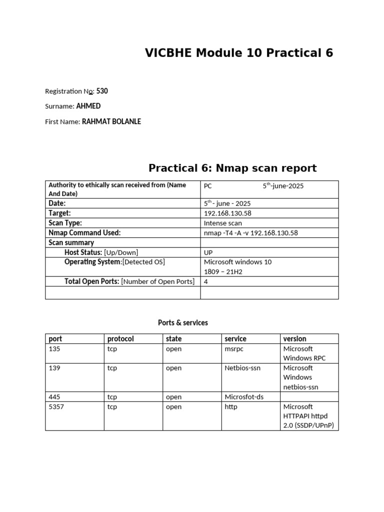 Nmap Scan Report for VICBHE Module 10 | PDF | Firewall (Computing ...
