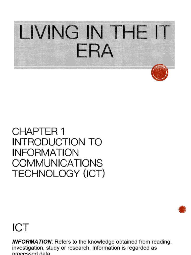IT Era Lecture 1 | PDF | Computer Data Storage | Input/Output