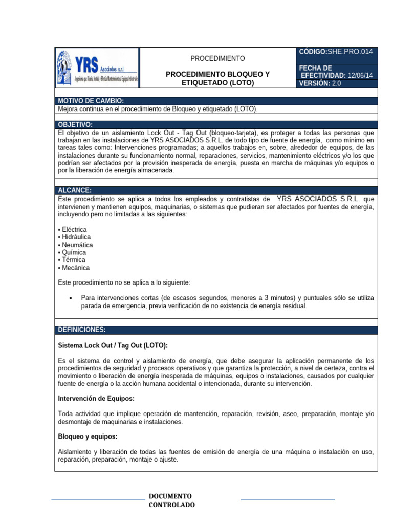 Procedimiento LOTO para Seguridad Laboral | PDF | Ingenieria Eléctrica ...