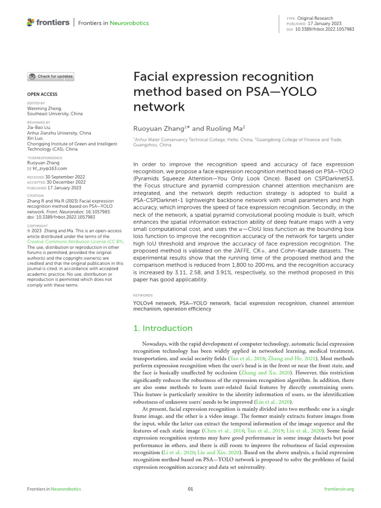 Facial Expression Recognition Method Based On PSA-YOLO Network | PDF | Learning | Artificial ...