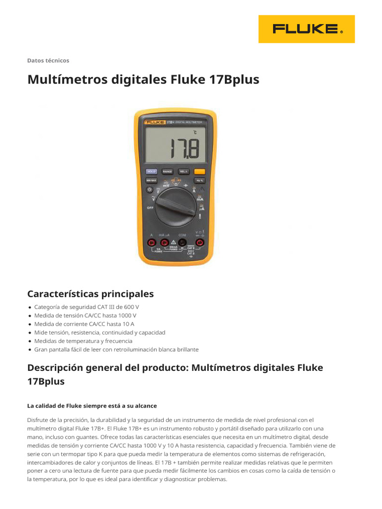 Multímetro Digital Fluke 17B+ | PDF | Corriente continua | Resistor