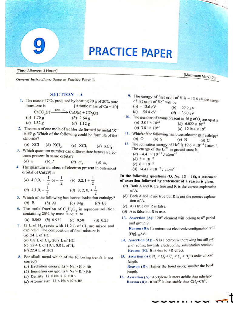 Class 11 Sample Paper 9 | PDF