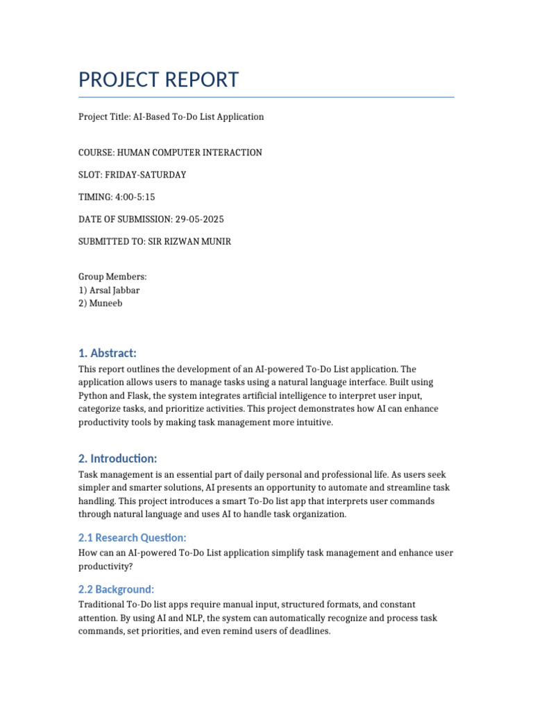 AI-Powered To-Do List App Report | PDF | Artificial Intelligence ...
