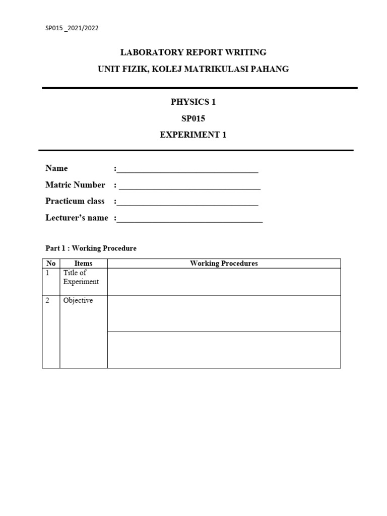 SP015 Experiment 1 Lab Report | PDF | Length