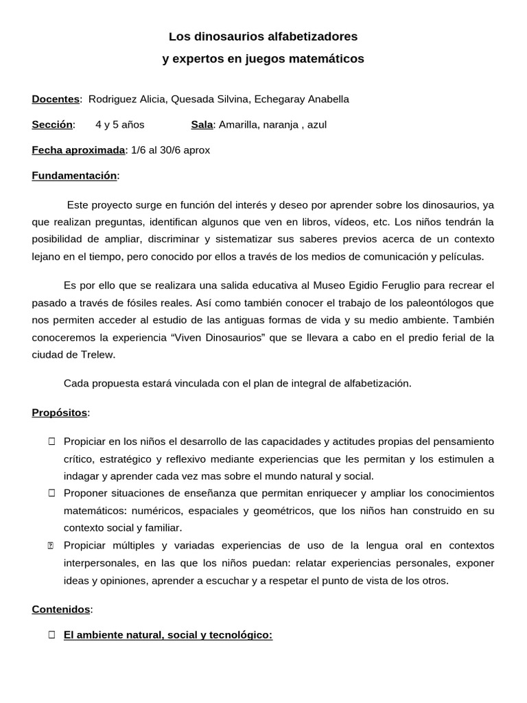 Proyecto Dinosaurio | PDF | Dinosaurios | Enseñando