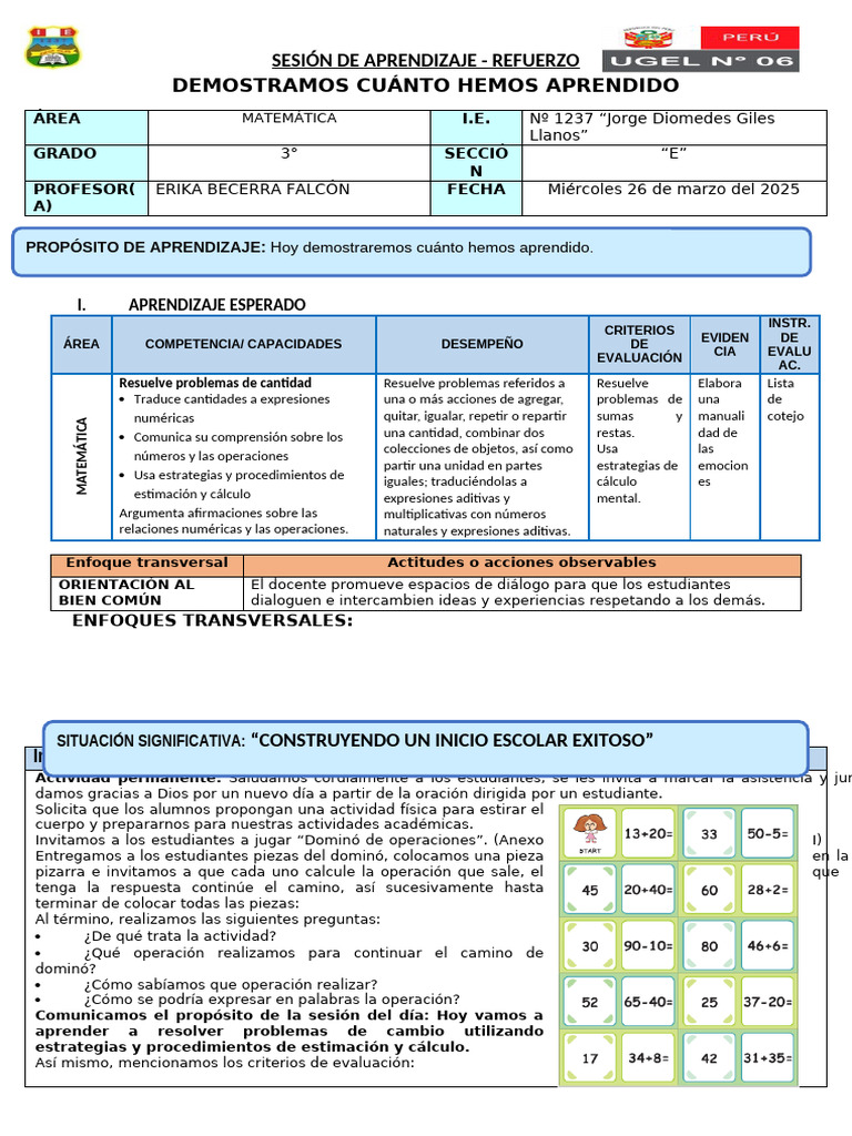 Mierc 26 - Ref Mat - Sumas y Restas | PDF | Aprendizaje