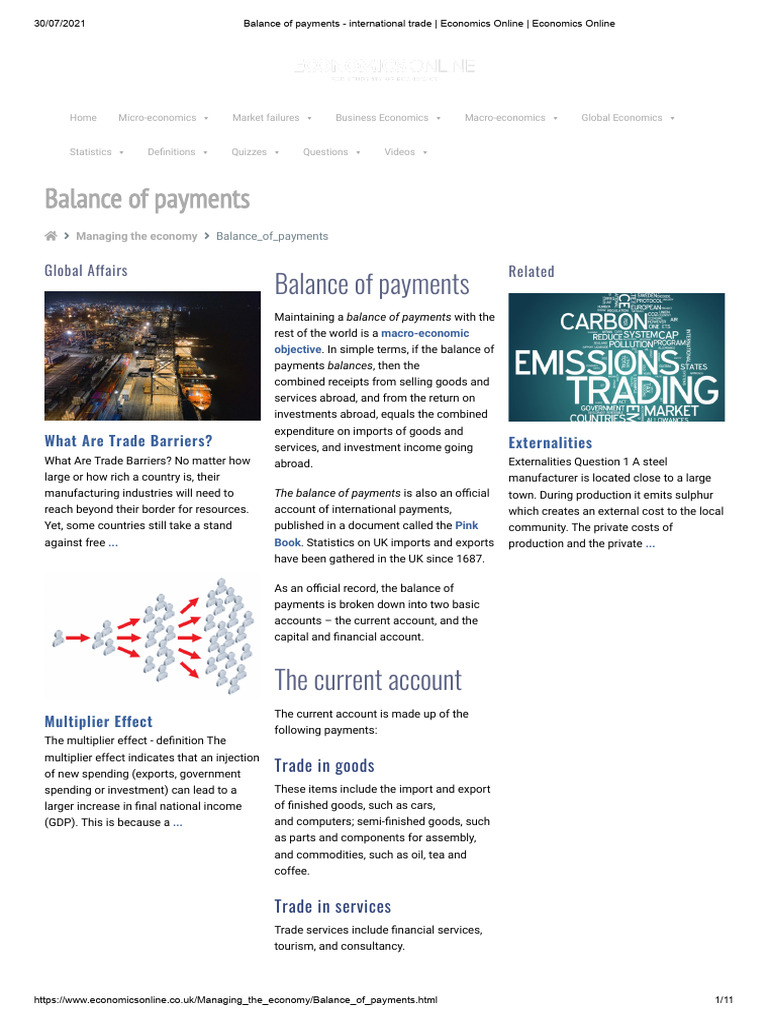 Balance of Payments - International Trade - Economics Online ...