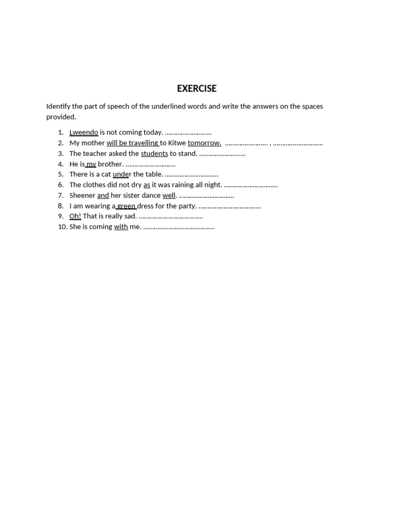 Parts of Speech EXERCISE | PDF
