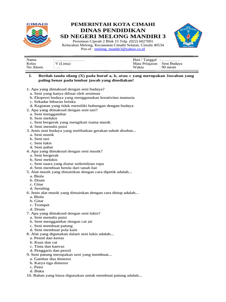 Soal Asat SBDP Kelas 5 Sem 2 | PDF