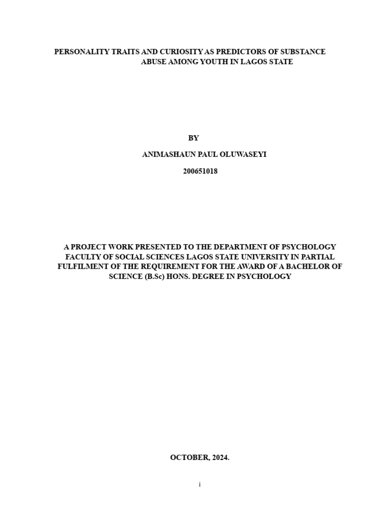 Animashaun Paul Undergraduate Thesis | PDF | Psychological Concepts | Behavioural Sciences