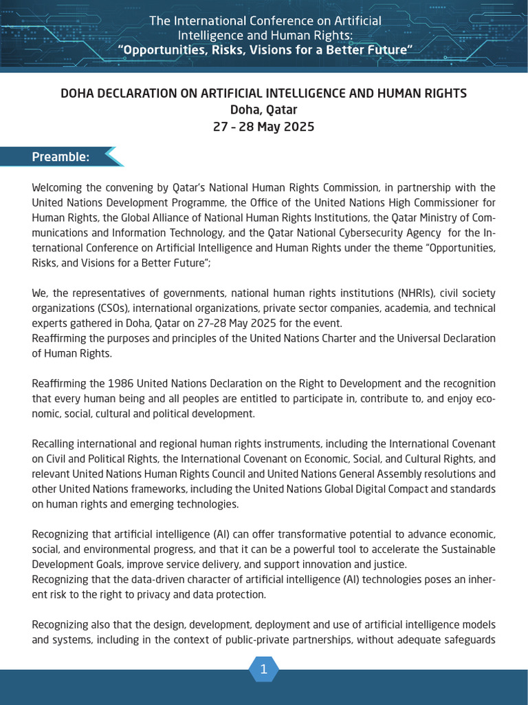 Doha Declaration On AI and Human Rights 2025 1749105159 | PDF | Intelligence (AI) & Semantics ...