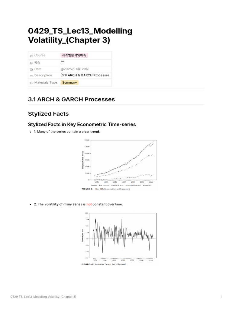 TS Lec13 Modelling Volatility (Chapter 3) | PDF | Errors And Residuals | Autocorrelation