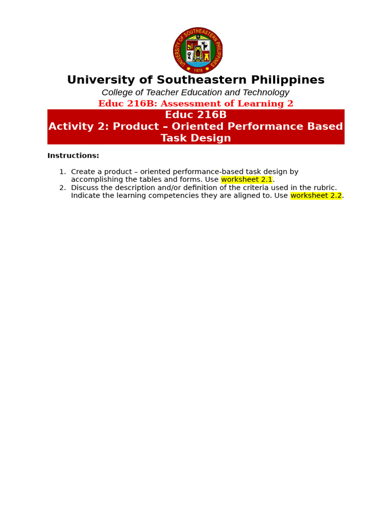 Educ 216B Designing Process Oriented Performance Based Assessment2 ...