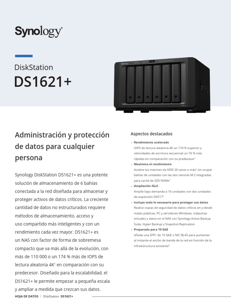 Synology DS1621 Plus Data Sheet SPN | PDF | Protocolo de transferencia ...