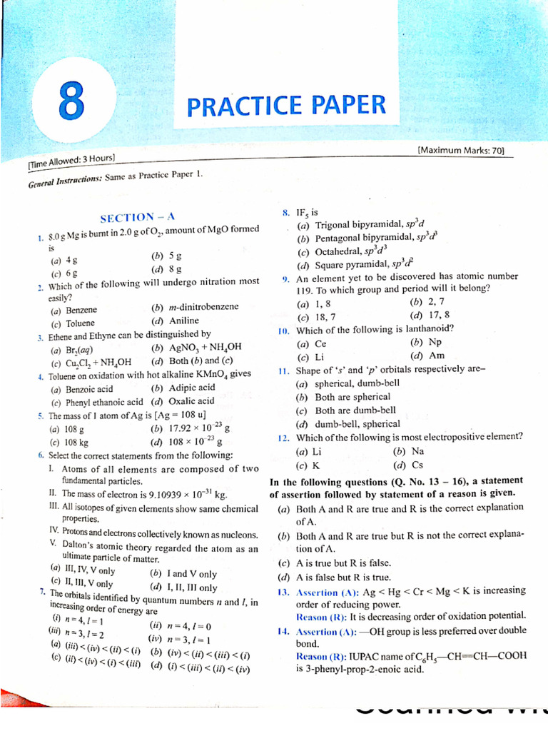 Class 11 Sample Paper 8 | PDF