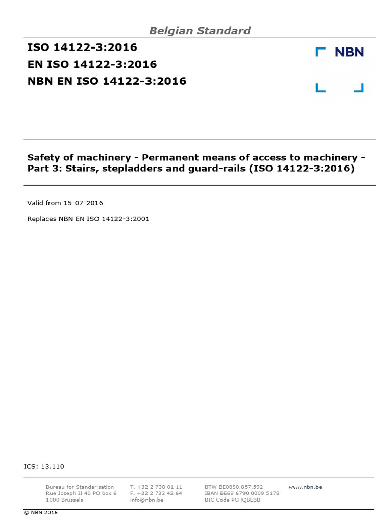 NBN EN ISO 14122-3-2016_E | PDF | International Organization For Standardization | Regulation