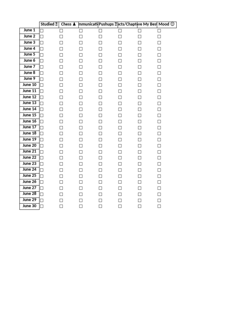 June Tracker With Checkboxes | PDF