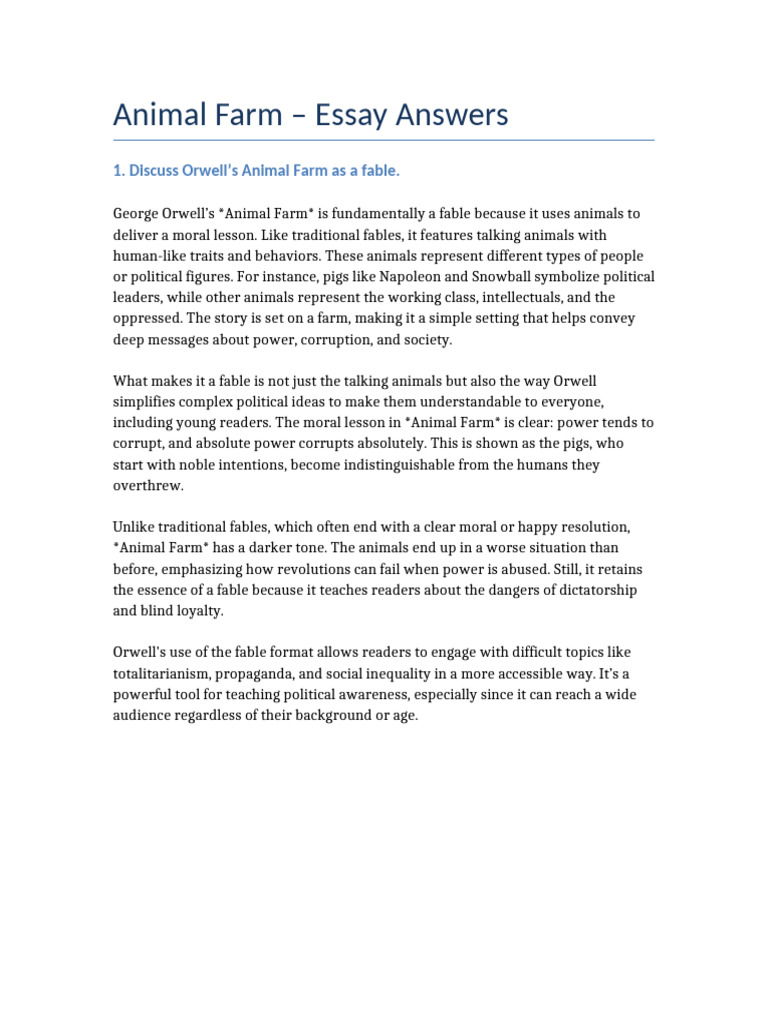 Animal Farm Essay Answers | PDF