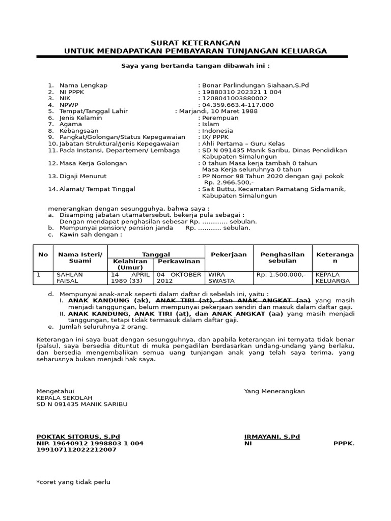 Contoh Skumptk Untuk Tunjangan Keluarga | PDF