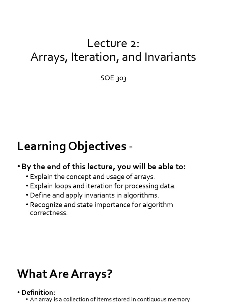 Data Structures and Algorithms - Arrays, Iteration, and Invariants | PDF | Iteration | Matrix ...