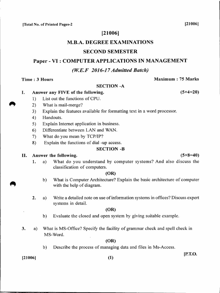Mba 2 Sem Computer Application in Management 21006 2023 | PDF