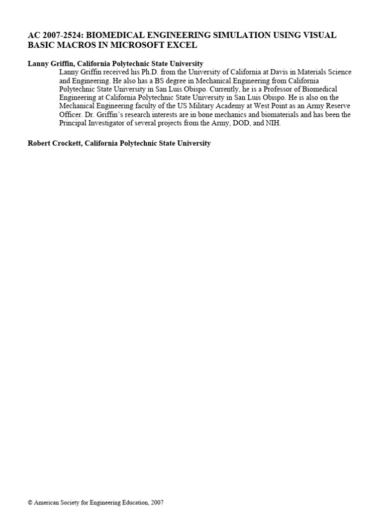 Biomedical Engineering Simulation Using Visual Basic Macros in Microsoft Excel | PDF | Microsoft ...