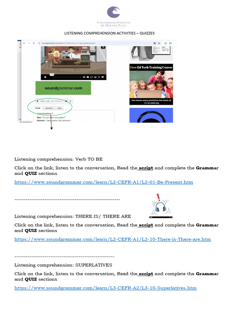 Listening Comprehension Eje 1 | PDF