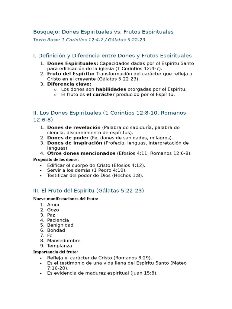 Los Dones Espirituales Vs Los Frutos Espirituales | PDF