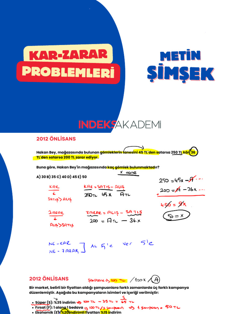 Kar-Zarar Problemleri̇ | PDF
