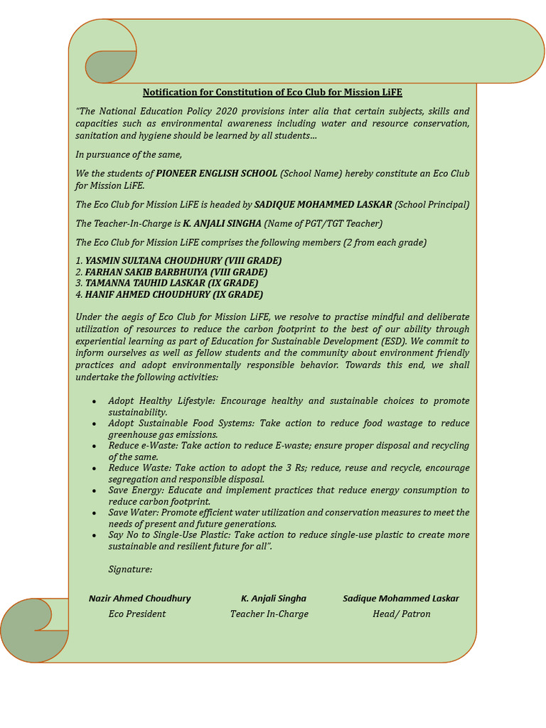 Eco Club Constitution Notification | PDF