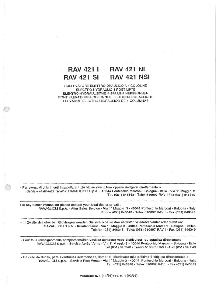 Manual Elevador Ravaglioli Rav 421 | PDF
